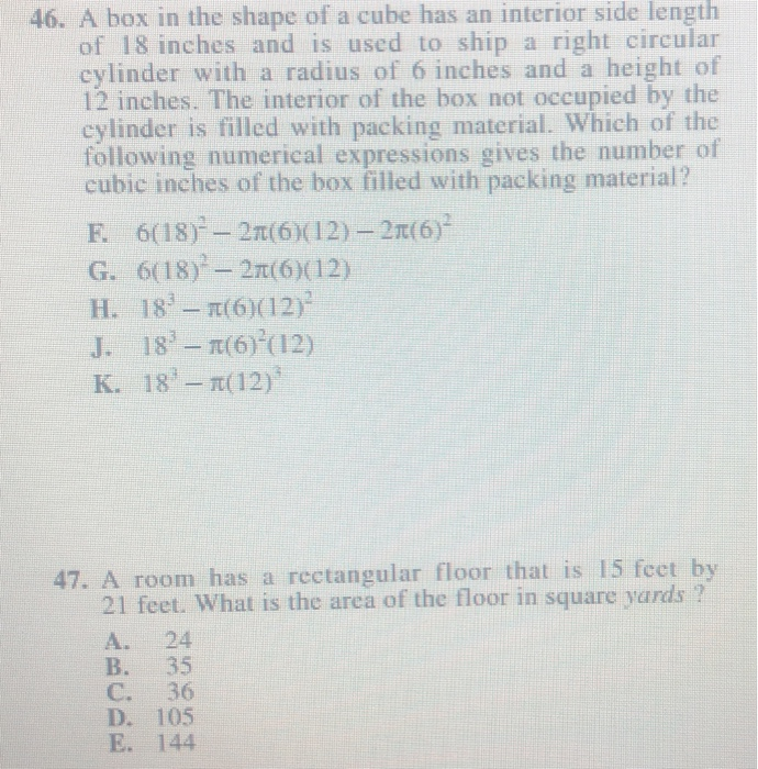 Solved 46. A box in the shape of a cube has an interior side | Chegg.com