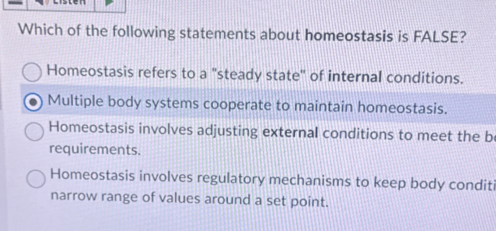 Solved Which of the following statements about homeostasis | Chegg.com