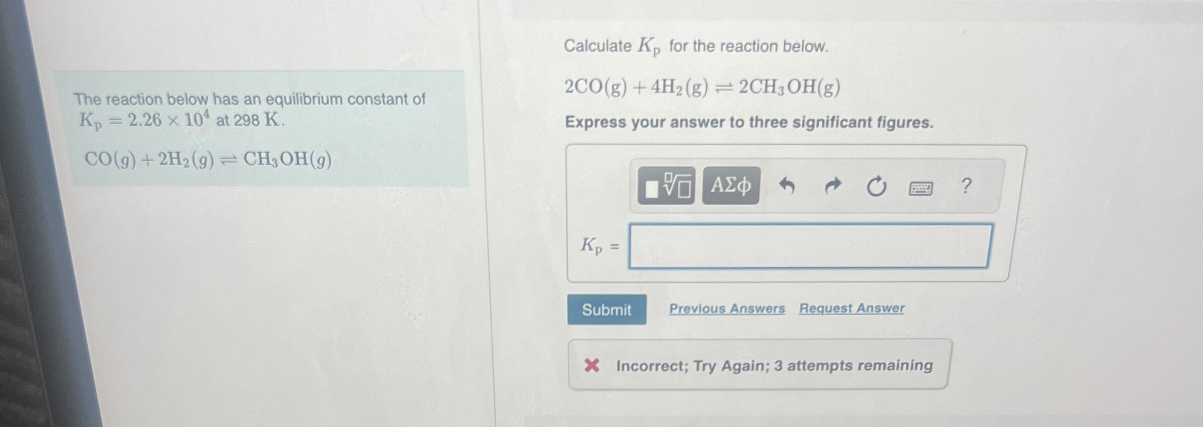 Solved The reaction below has an equilibrium constant | Chegg.com