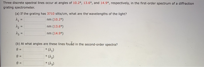 Solved Three Discrete Spectral Lines Occur At Angles Of