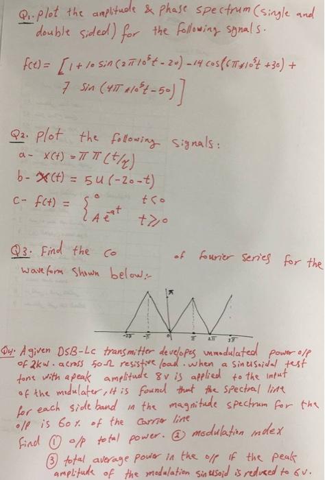 Solved Qio plot the amplitude & Phase spectrum (single and | Chegg.com