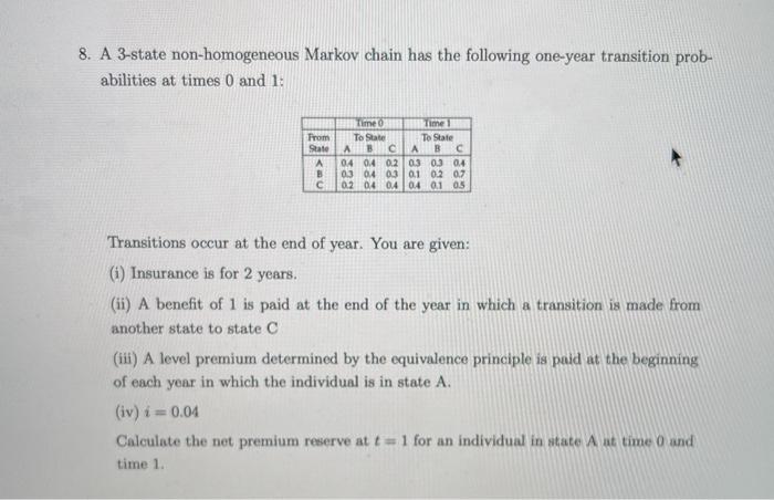 Solved 8 A 3 State Non Homogeneous Markov Chain Has The
