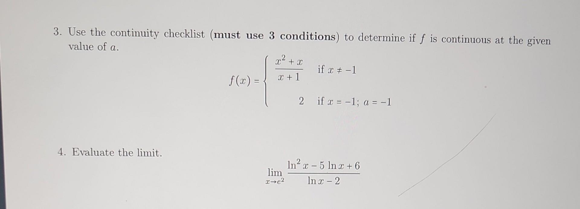 Solved 3. Use the continuity checklist (must use 3 | Chegg.com