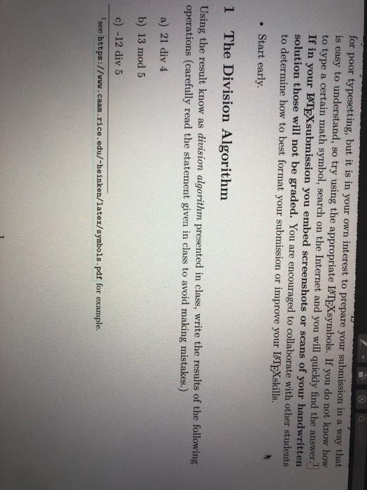 Solved 1 The Division Algorithm Using the result know and | Chegg.com