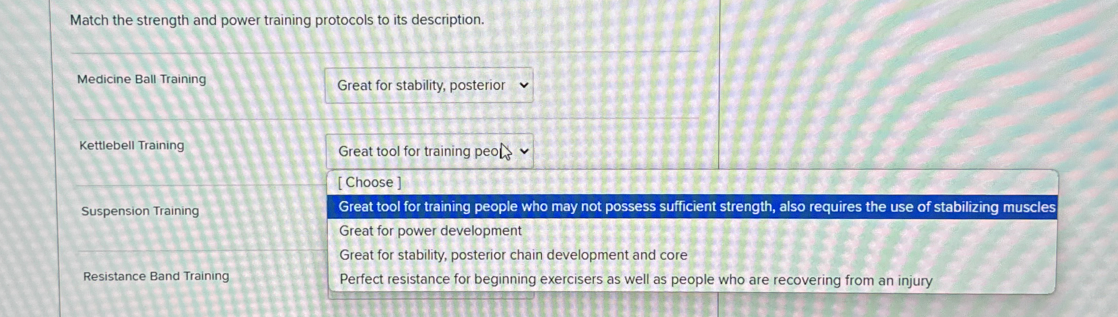 Solved Match the strength and power training protocols to | Chegg.com