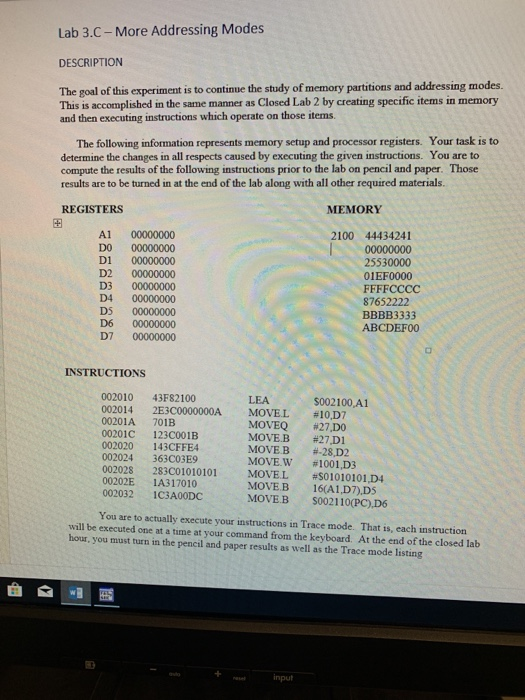 Lab 3.C - More Addressing Modes DESCRIPTION The goal | Chegg.com