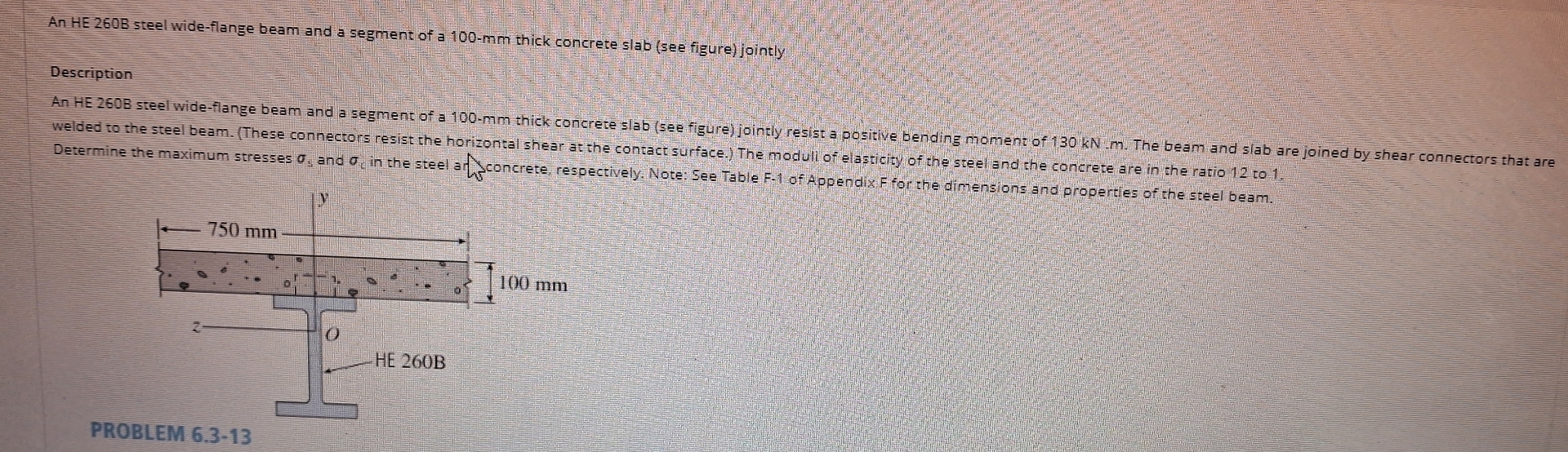 Solved An HE 260B ﻿steel wide-flange beam and a segment of a | Chegg.com