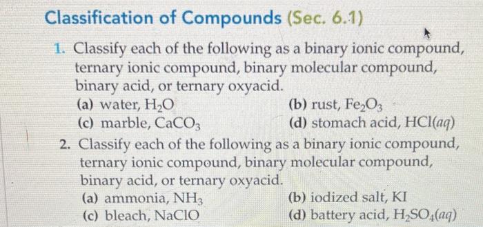 Solved Classification of Compounds (Sec. 6.1) 1. Classify | Chegg.com