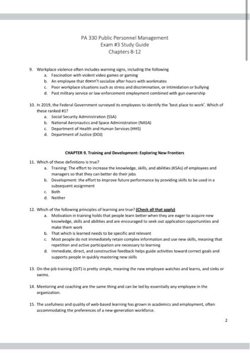 Solved PA 330 Public Personnel Management Exam 13.5 Study | Chegg.com