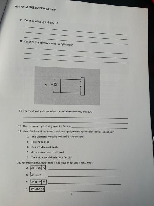 Solved GDT FORM TOLERANCE Worksheet 12.4 12 Referencing the | Chegg.com