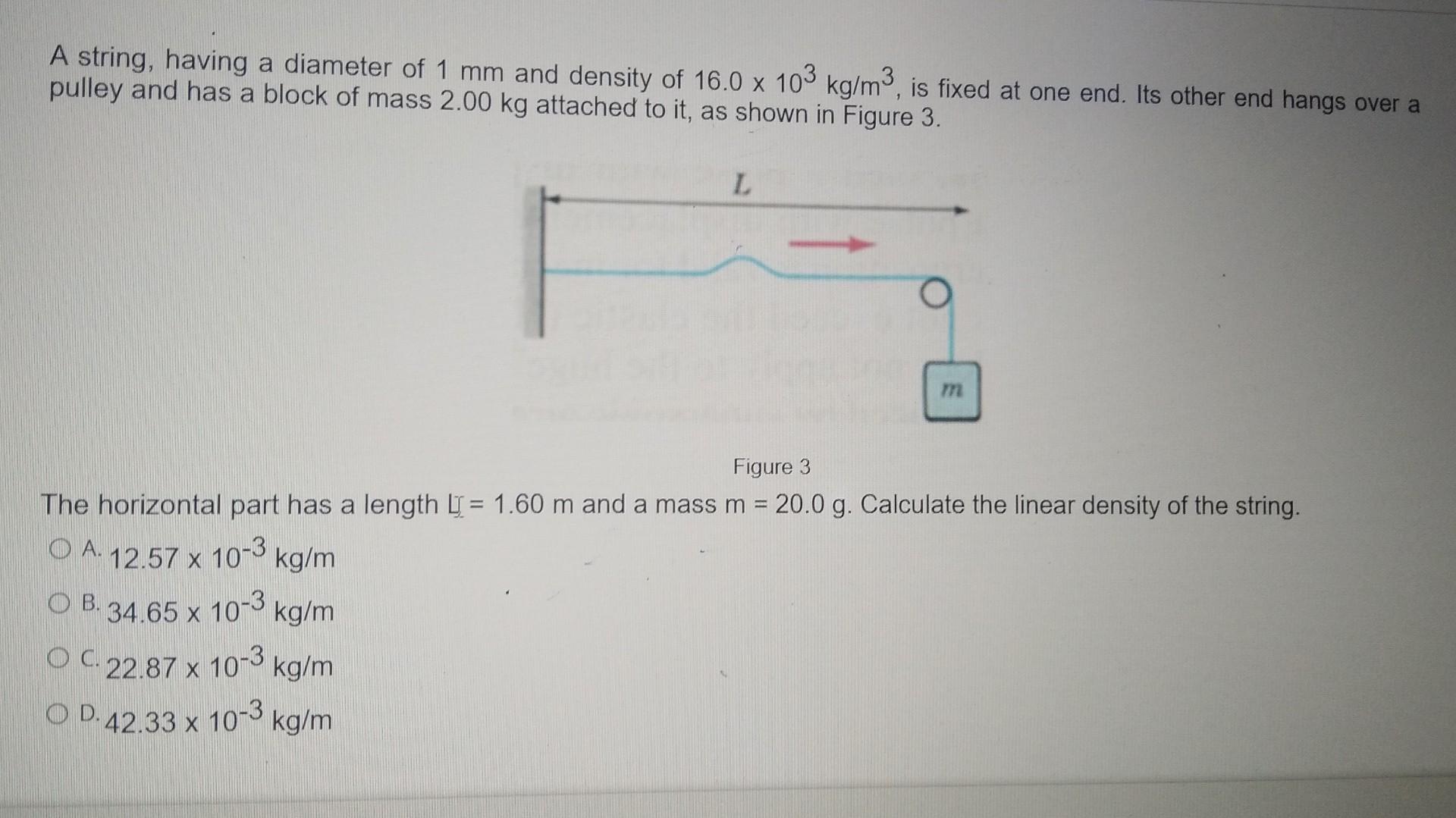 Solved A string, having a diameter of 1 mm and density of | Chegg.com