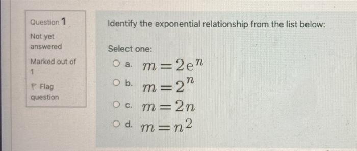 Solved Identify the exponential relationship from the list | Chegg.com