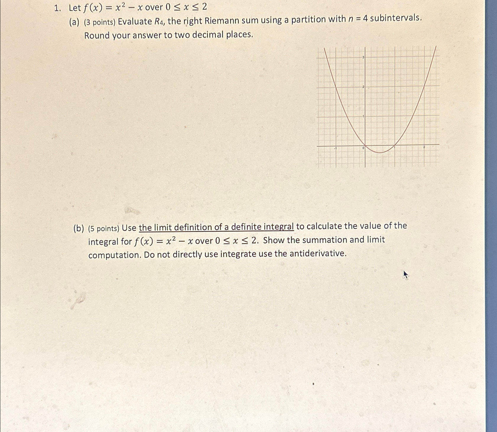 Solved Let f(x)=x2-x ﻿over 0≤x≤2(a) ( 3 ﻿points) ﻿Evaluate | Chegg.com