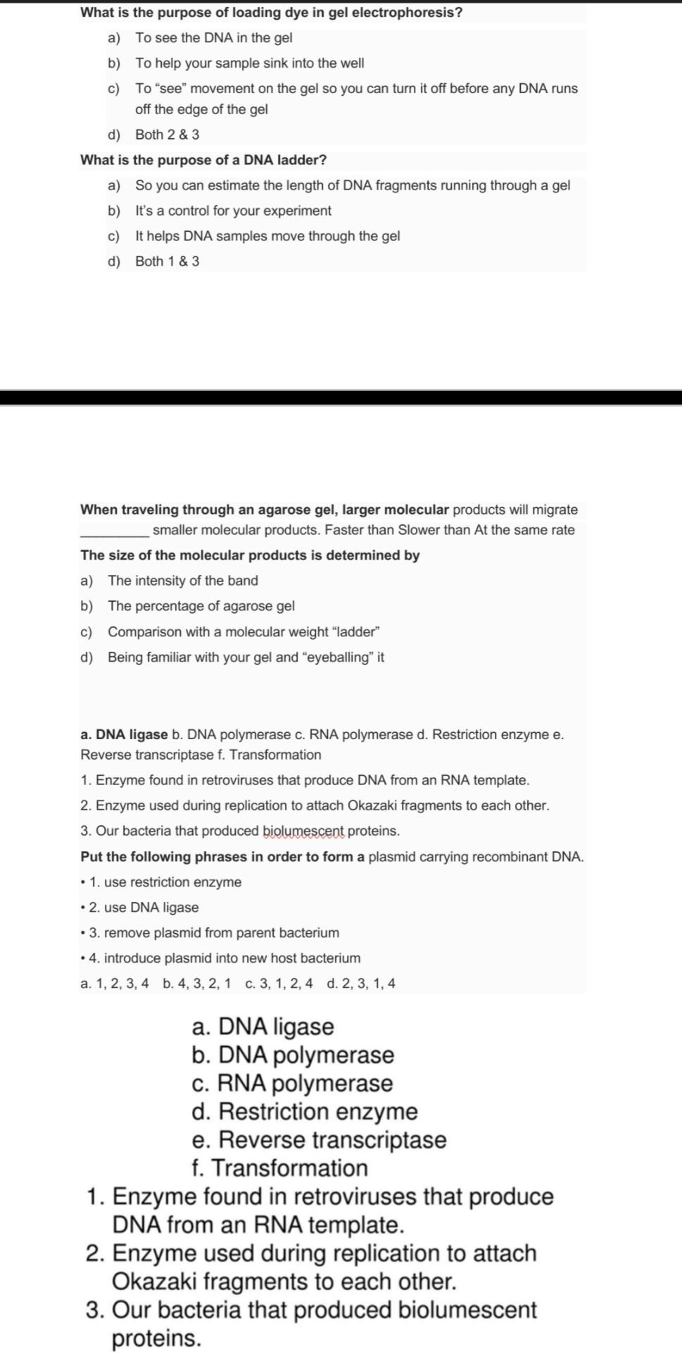 Solved What is the purpose of loading dye in gel | Chegg.com