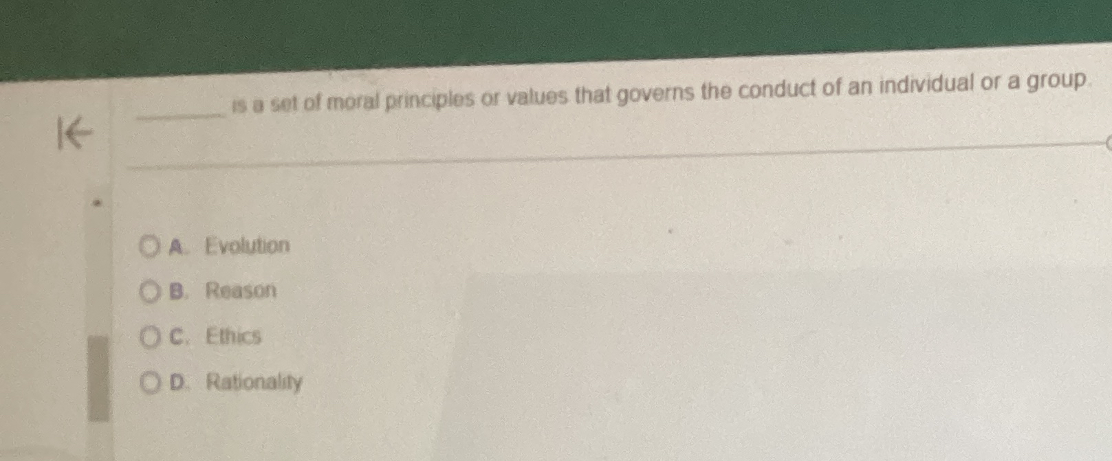 Solved is a set of moral principles or values that governs | Chegg.com