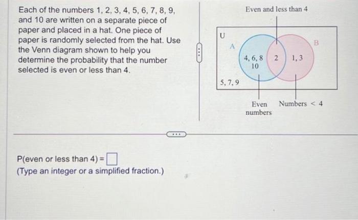 Solved Each of the numbers 1,2,3,4,5,6,7,8,9, Even and less | Chegg.com