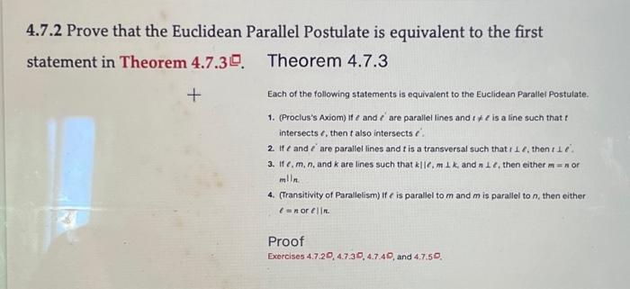 Solved Prove that the Euclidean Parallel Postulate is | Chegg.com