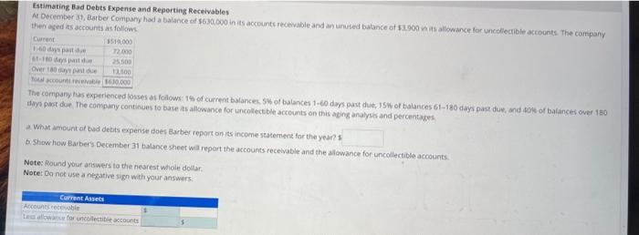 Solved Estimating Bad Debts Expense and Reporting | Chegg.com