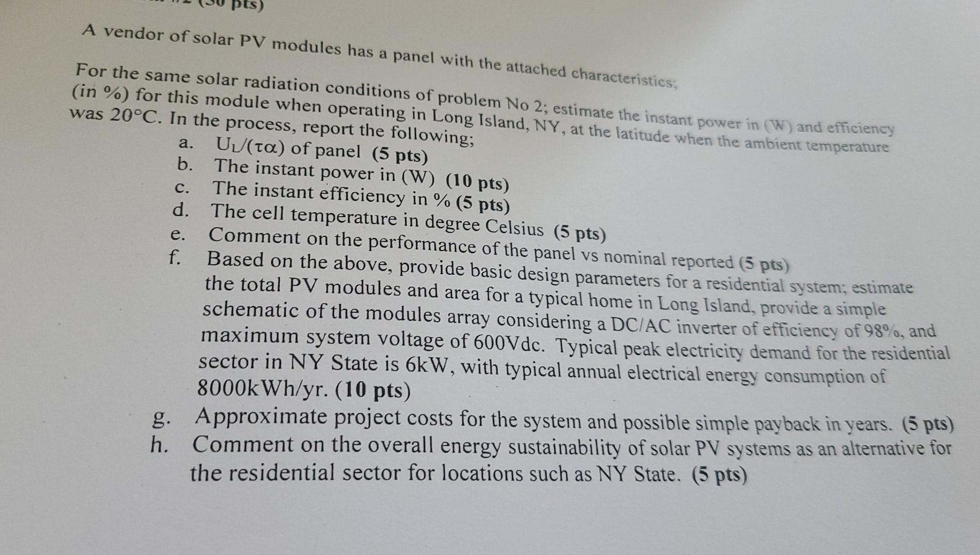 A vendor of solar PV modules has a panel with the | Chegg.com