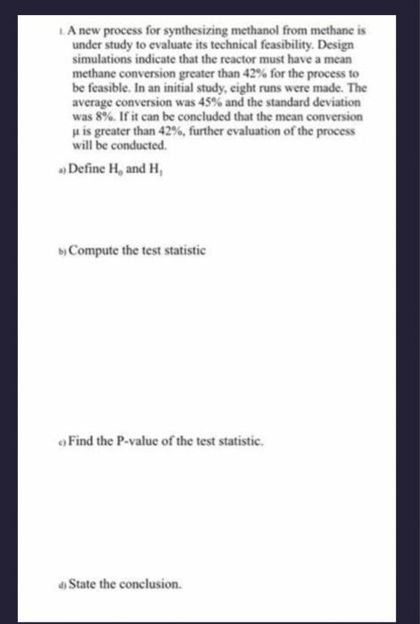 Solved 1. A new process for synthesizing methanol from | Chegg.com