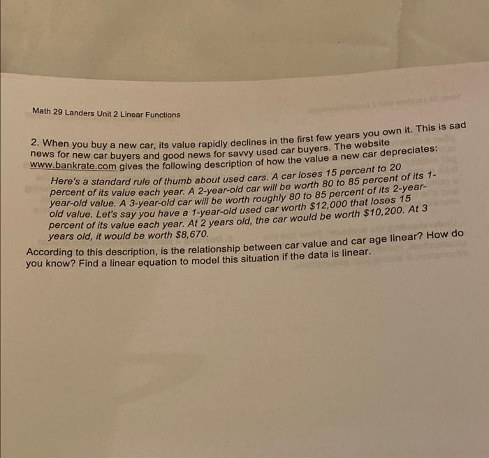 Solved Math 29 Landers Unit 2 Linear Functions 2. When you | Chegg.com