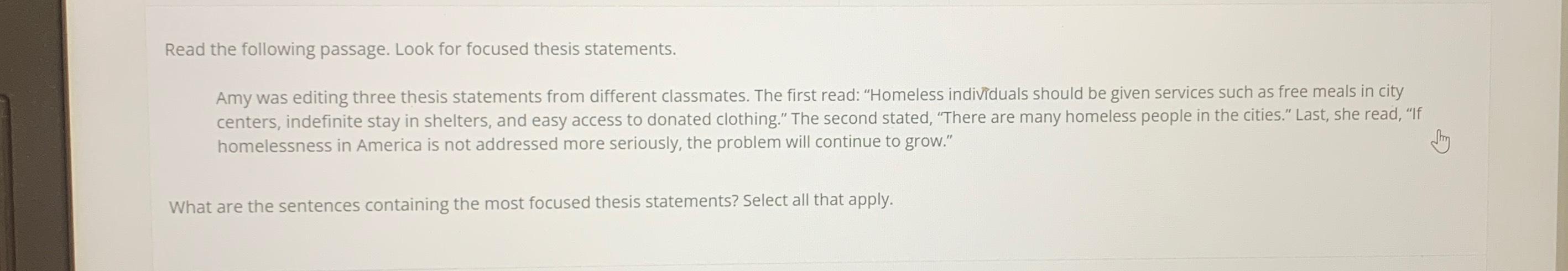 Solved Read the following passage. Look for focused thesis | Chegg.com