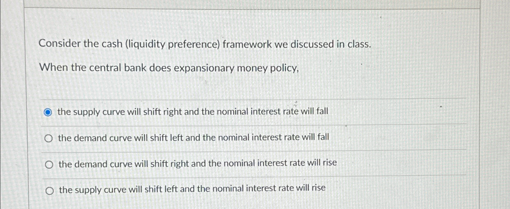 Solved Consider the cash (liquidity preference) ﻿framework | Chegg.com