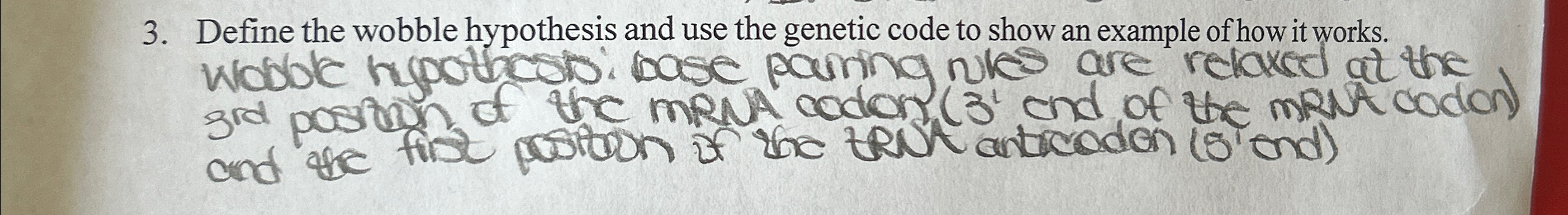 Solved Define the wobble hypothesis and use the genetic code | Chegg.com