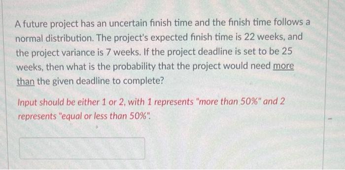 Solved A future project has an uncertain finish time and the | Chegg.com