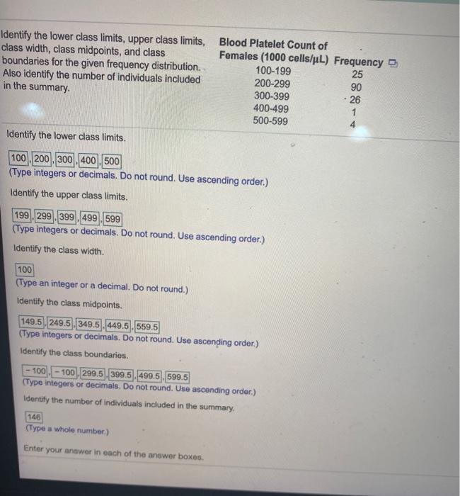 Solved Identify The Lower Class Limits Upper Class Limits Chegg