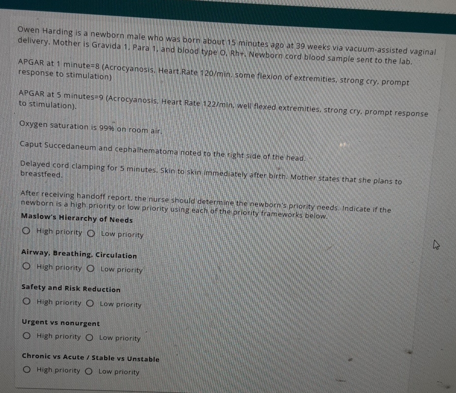 Solved Owen Harding is a newborn male who was born about 15 | Chegg.com