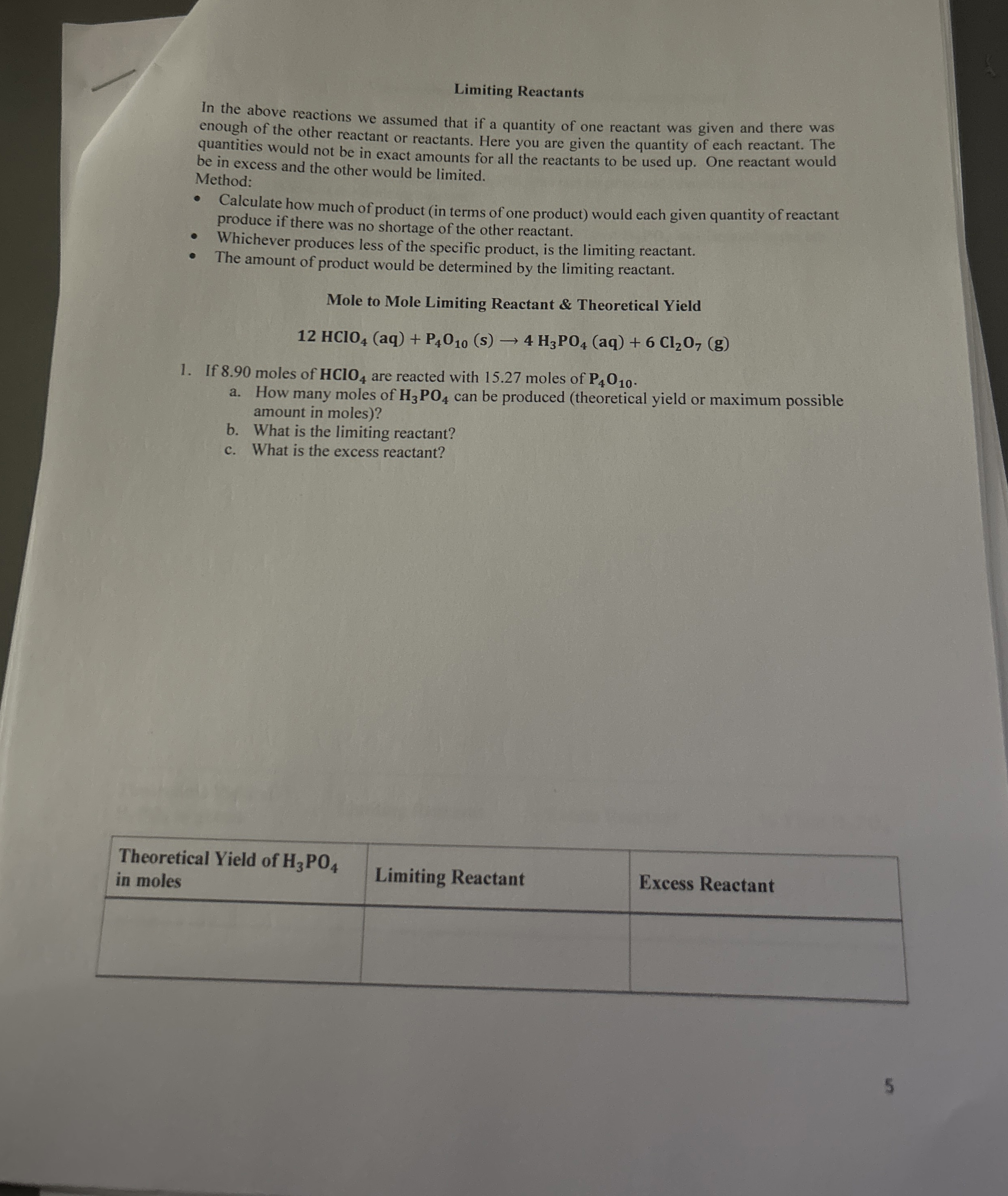 Solved Limiting ReactantsIn the above reactions we assumed | Chegg.com