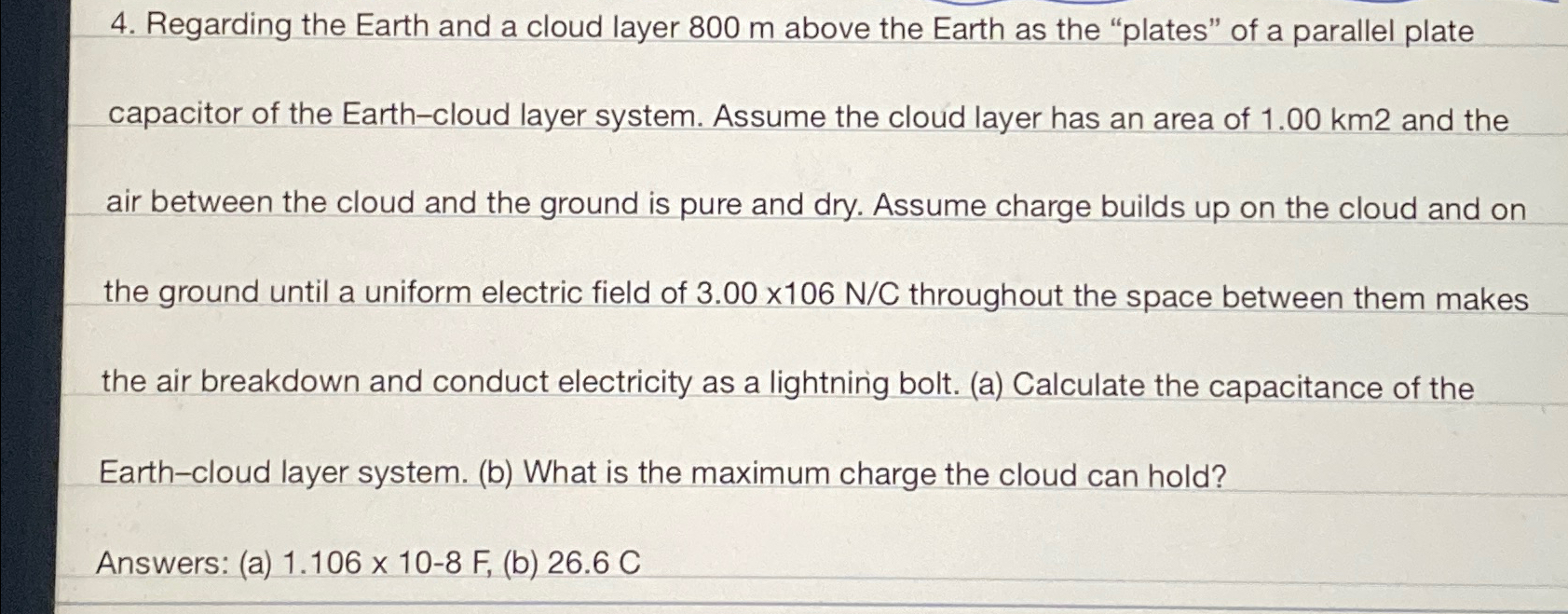 Solved Regarding the Earth and a cloud layer 800m above the | Chegg.com