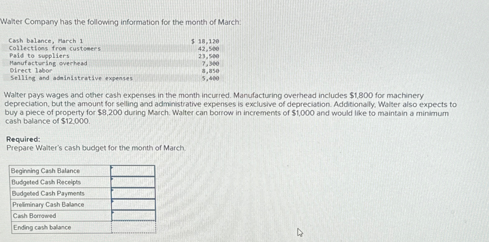 Solved Walter Company has the following information for the | Chegg.com