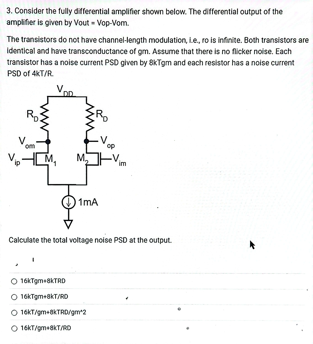 Solved Consider the fully differential amplifier shown | Chegg.com