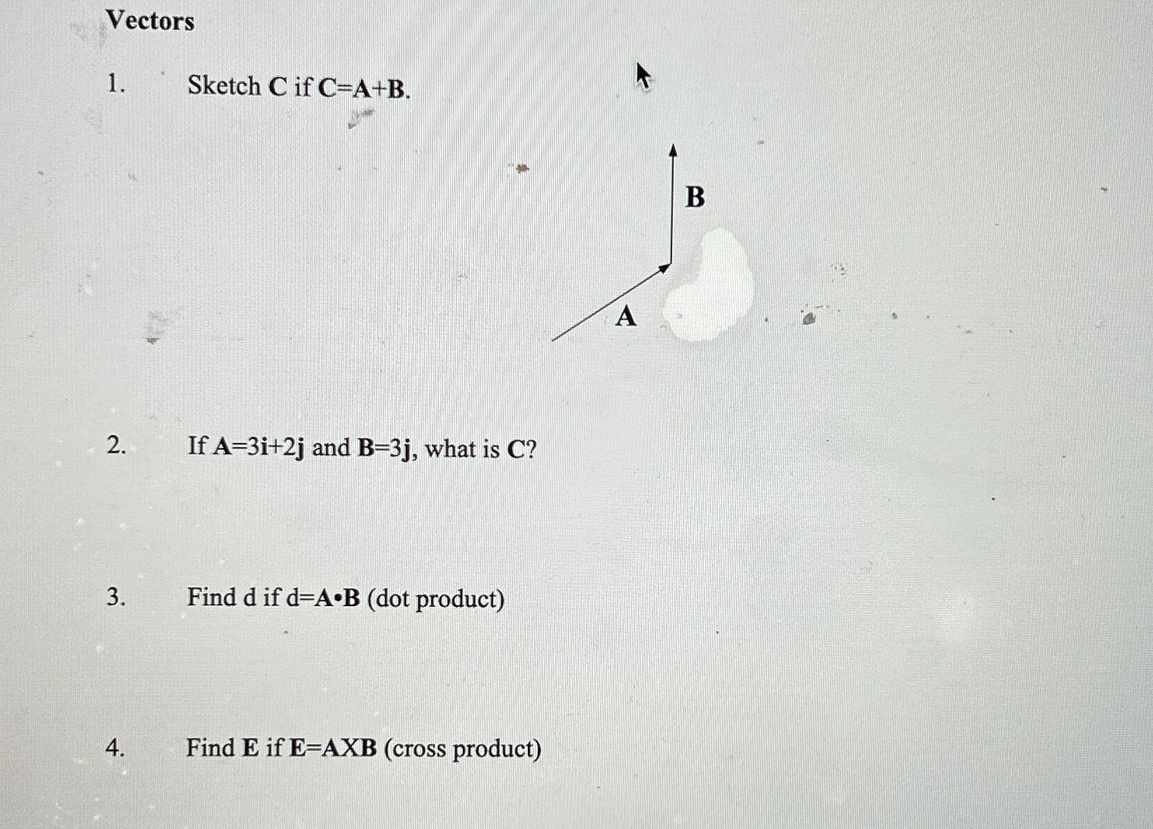 Solved VectorsSketch C ﻿if C=A+B.If A=3i+2j ﻿and B=3j, ﻿what | Chegg.com
