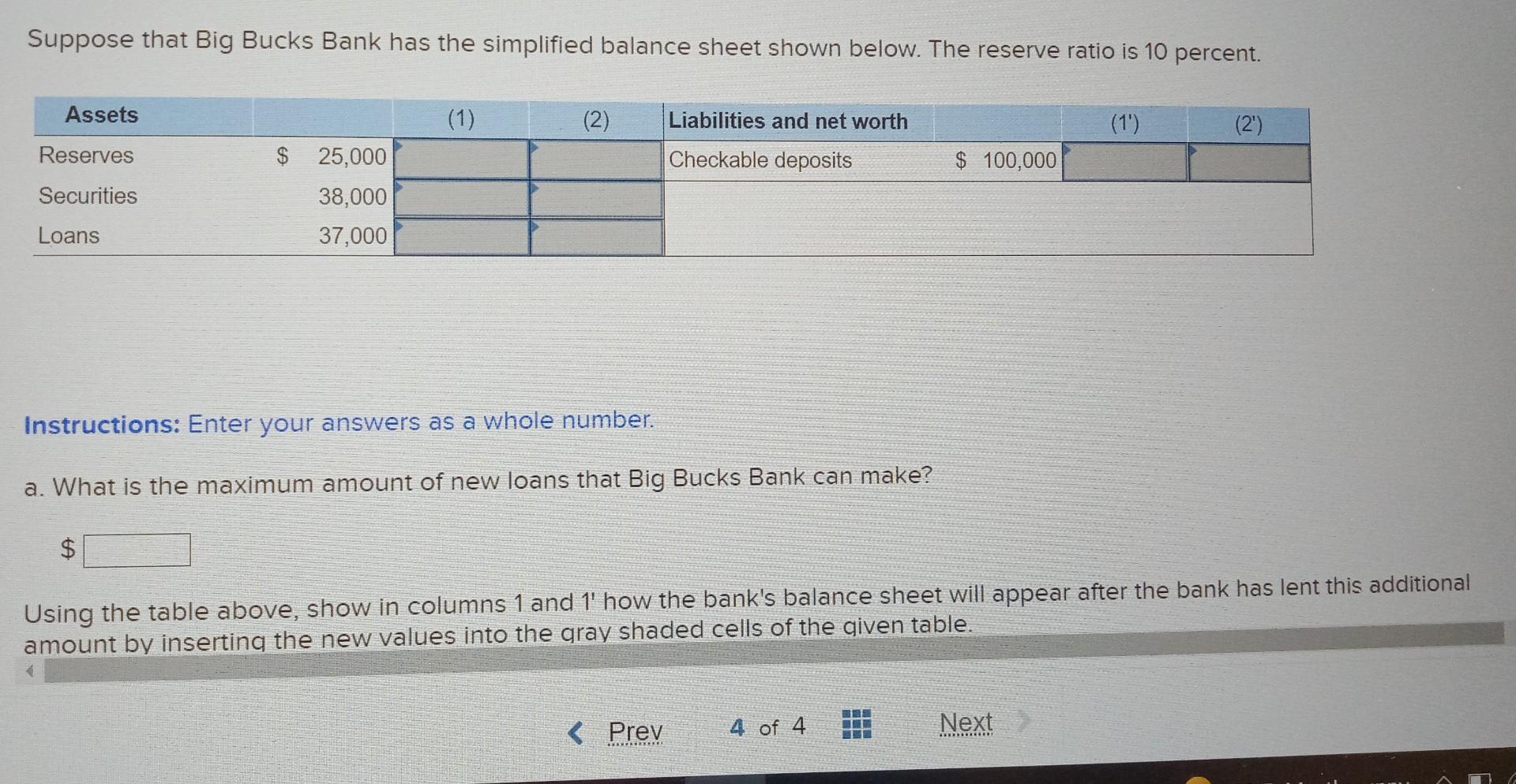 Solved Suppose that Big Bucks Bank has the simplified | Chegg.com