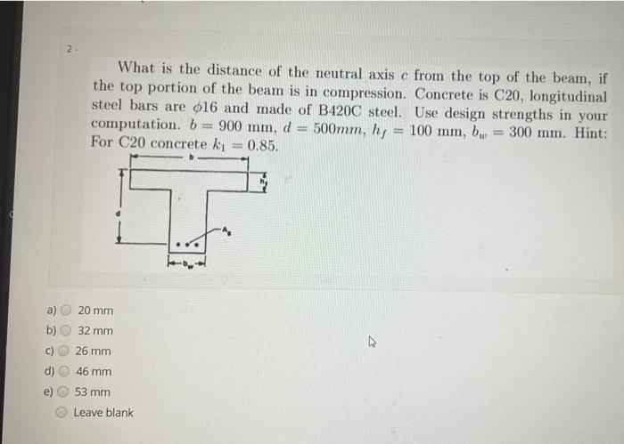 Solved 2 What is the distance of the neutral axis c from the | Chegg.com