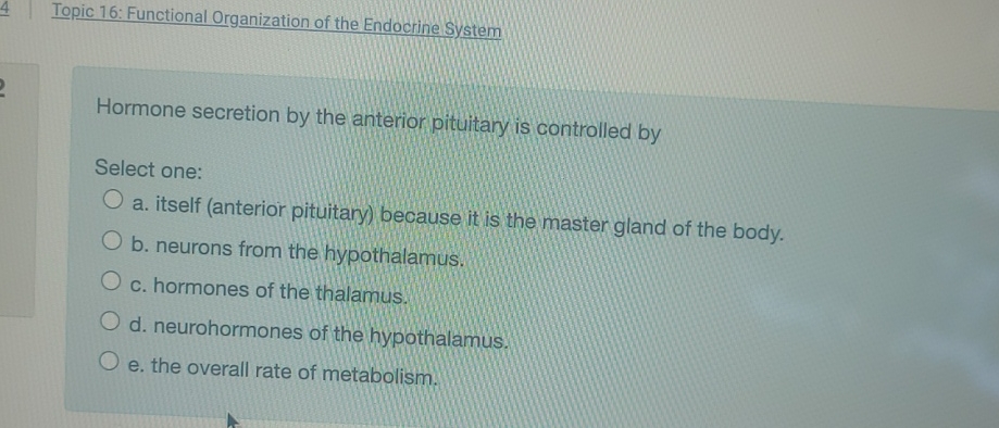 Solved Topic 16: Functional Organization of the Endocrine | Chegg.com