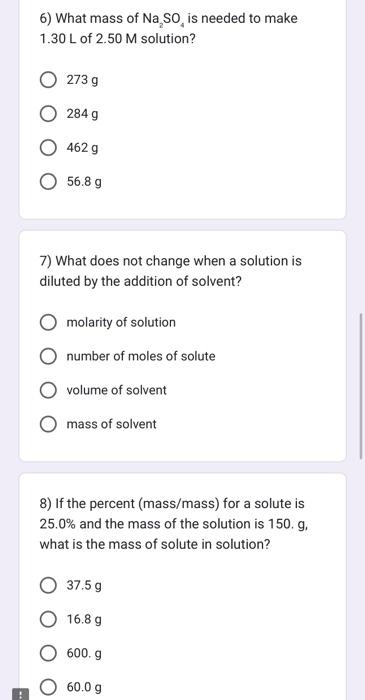 Solved 6) What mass of Na2SO4 is needed to make 1.30 L of | Chegg.com
