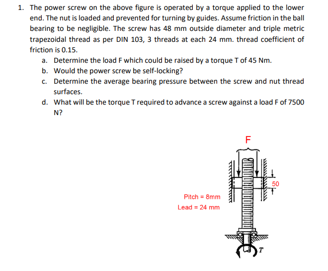 Solved The power screw on the above figure is operated by a | Chegg.com