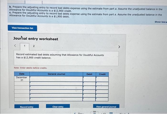 Solved b. Prepare the adjusting entry to record bad debts | Chegg.com