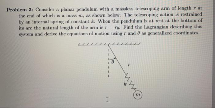 Solved Problem 3: Consider a planar pendulum with a massless | Chegg.com