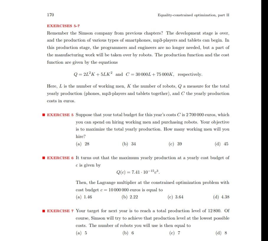 Solved 170 Equality-constrained optimization, part II | Chegg.com