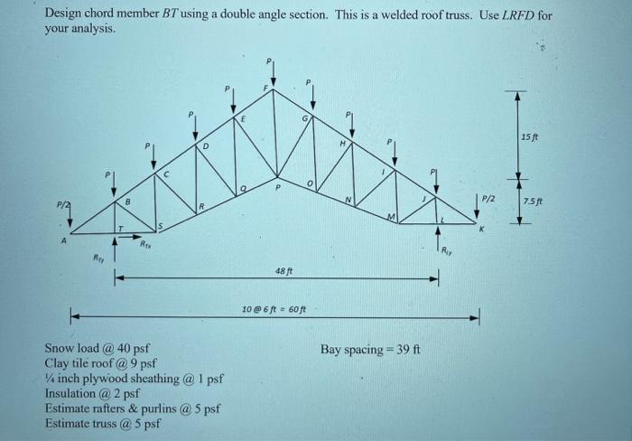 Design chord member BT using a double angle section. | Chegg.com
