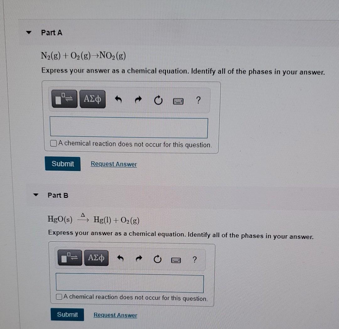 Solved Part A N2(g) + O2(g) →NO2(g) Express your answer as a | Chegg.com