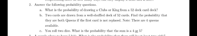 Solved 2. Answer the following probability questions. a. | Chegg.com