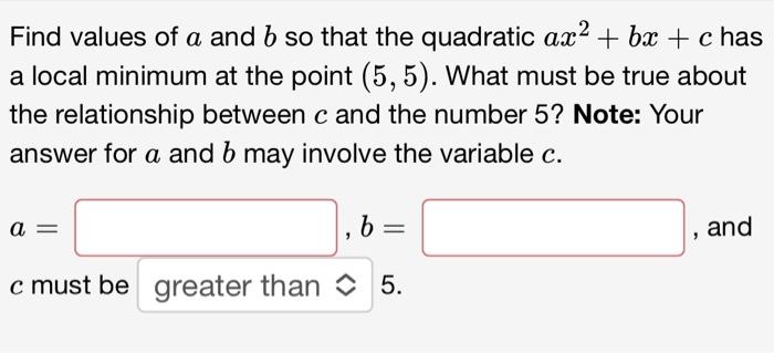 Solved Find values of a and b so that the quadratic ax² + bx | Chegg.com