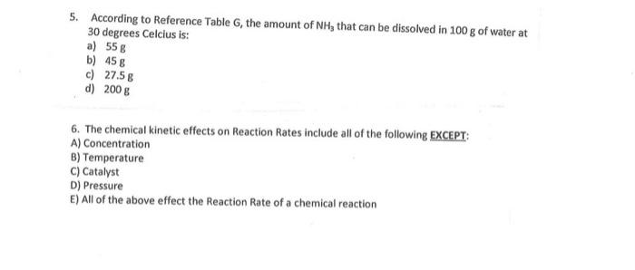 Solved 5. According to Reference Table G, the amount of NH, | Chegg.com