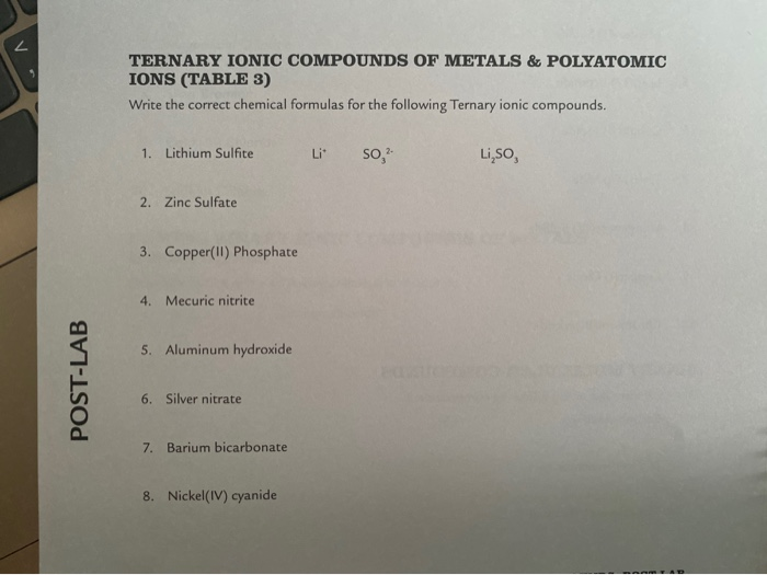 Solved TERNARY IONIC COMPOUNDS OF METALS & POLYATOMIC IONS | Chegg.com